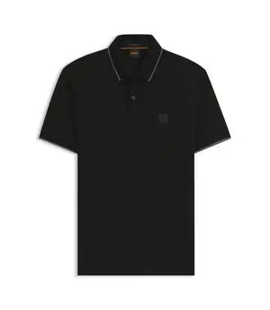 BOSS Logo-patch Slim-fit Polo Shirt In Stretch Cotton - Black