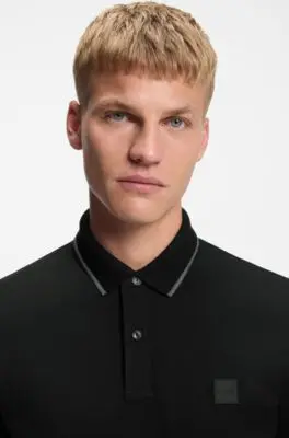 BOSS Logo-patch Slim-fit Polo Shirt In Stretch Cotton - Black