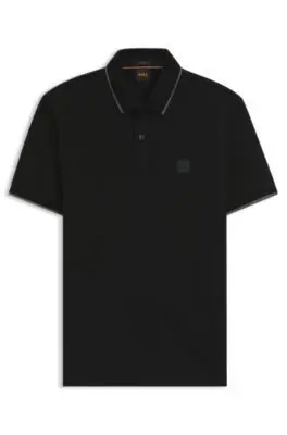 BOSS Logo-patch Slim-fit Polo Shirt In Stretch Cotton - Black