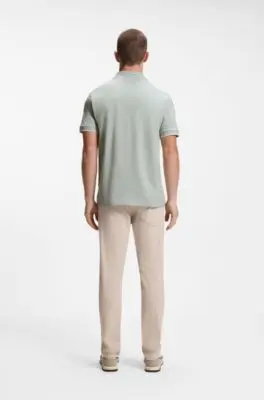 BOSS Logo-patch Slim-fit Polo Shirt In Stretch Cotton - Silver