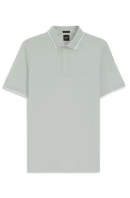 BOSS Logo-patch Slim-fit Polo Shirt In Stretch Cotton - Silver