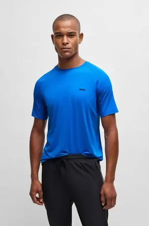 BOSS Performance-stretch T-shirt In Mixed Materials - Light Blue