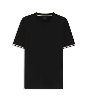 BOSS Cotton-jersey T-shirt With Signature-stripe Cuffs - Black