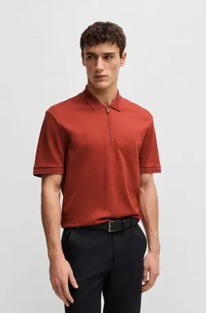 BOSS Polo Shirt With Seersucker Structure - Dark Orange
