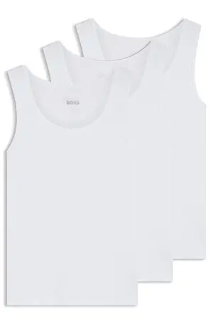 BOSS Three-pack Of Cotton Tank Tops With Embroidered Logo - White