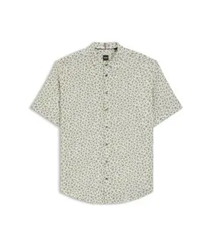 BOSS Slim-fit Shirt In Floral-print Stretch Linen - Green
