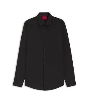 Hugo Slim-fit Shirt In Cotton-linen Jacquard - Black