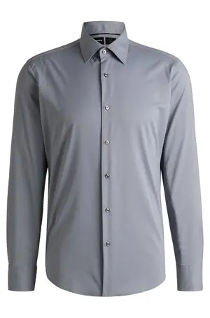 BOSS Regular-fit Shirt In Structured Stretch Fabric - Dark Blue