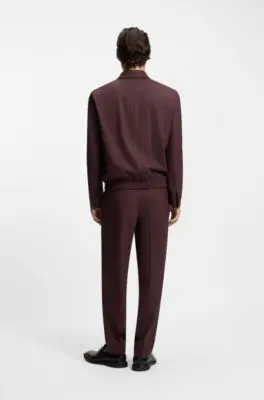 Hugo Slim-fit Jacket In Wool-blend Poplin - Light Brown