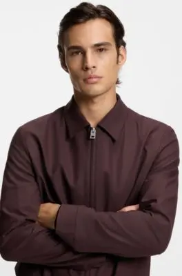 Hugo Slim-fit Jacket In Wool-blend Poplin - Light Brown