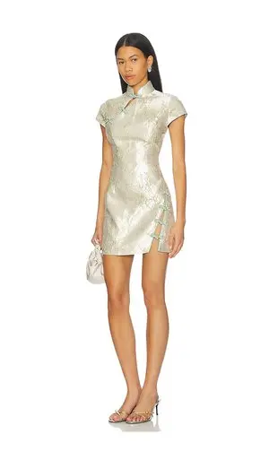 SAU LEE Jada Jacquard Dress - Silver Mint