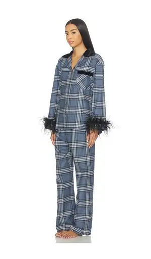 Sleeper Checked Cotton-flannel Set With Detachable Feathers In Blue - Navy Checkered