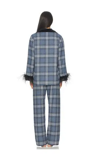 Sleeper Checked Cotton-flannel Set With Detachable Feathers In Blue - Navy Checkered