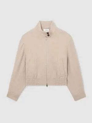 REISS Elodie Wool Funnel-neck Bomber Coat - Neutral