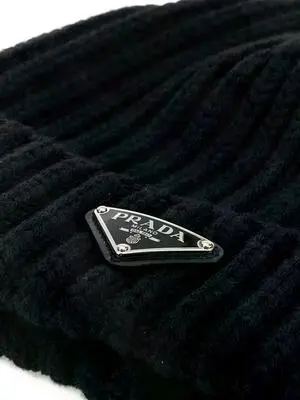 Prada Triangle Logo Beanie - Black