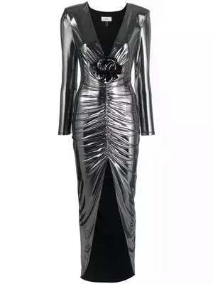 NISSA Ruffle-detailing V-neck Dress