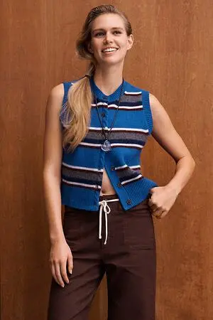 DAMSON MADDER Button-front Sweater Vest - Blue Stripe