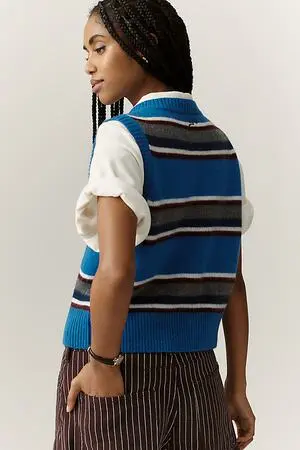 DAMSON MADDER Button-front Sweater Vest - Blue Stripe