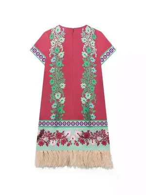 La DoubleJ Floral Fringed Swing Dress - Red