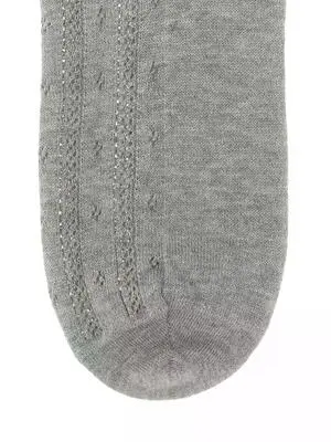 Miu Miu Cotton Knee High Socks With Openwork Motif And Logo Patch
