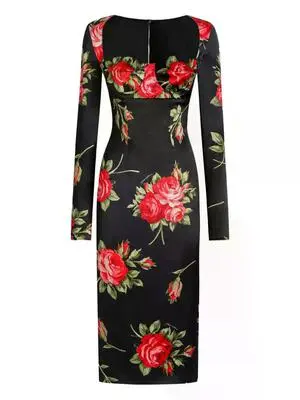 Dolce & Gabbana Floral-print Long-sleeve Midi Dress - Black