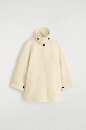 Cos Mock-neck Wool-herringbone Short Coat - Beige
