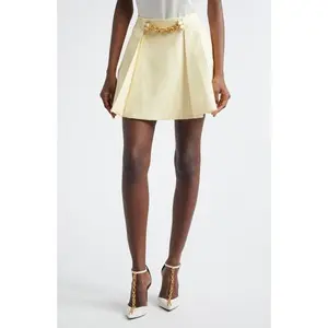Balmain Pleated Basket Weave Skirt - 1gd Pale Yellow