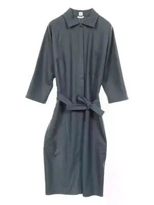 Hermès 2010s Embroidered-logo Shirt Dress - Grey