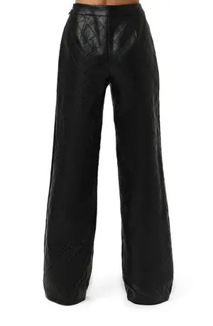 Naked Wardrobe Diamond Stitched Faux Leather Wide Leg Pants