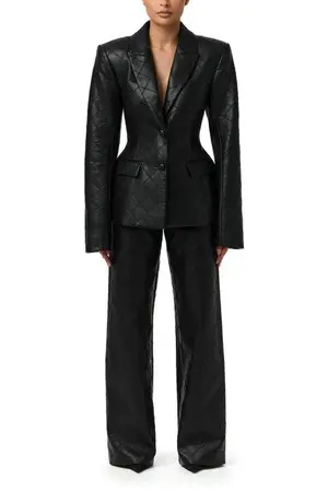 Naked Wardrobe Diamond Stitched Faux Leather Wide Leg Pants