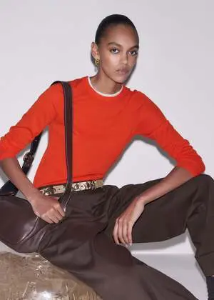 ME+EM Barely There Contrast Trim Jumper - Orange/soft White