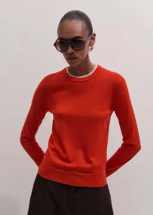 ME+EM Barely There Contrast Trim Jumper - Orange/soft White