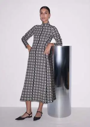 ME+EM Graphic Jacquard Fit And Flare Midi Dress - Navy Multi