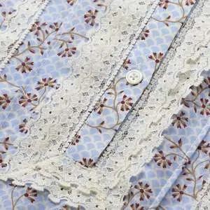 ME+EM Scallop Daisy Print Trim Detail Blouse With Tie - Blue Multi