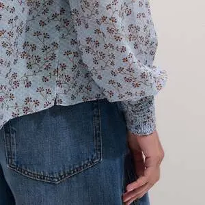 ME+EM Scallop Daisy Print Trim Detail Blouse With Tie - Blue Multi