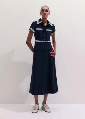 ME+EM Fit + Flare Fray Trim Midi Dress - Navy