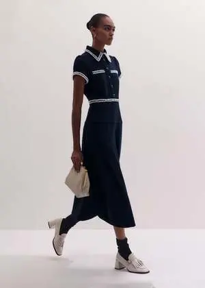 ME+EM Fit + Flare Fray Trim Midi Dress