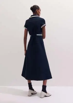 ME+EM Fit + Flare Fray Trim Midi Dress