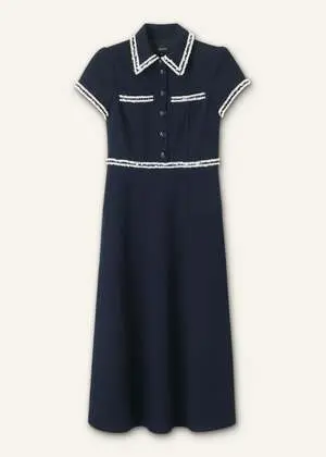 ME+EM Fit + Flare Fray Trim Midi Dress