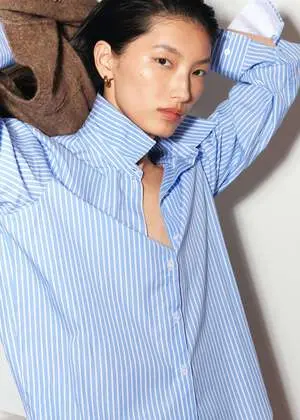 ME+EM Striped Double Cuff Shirt - Blue/soft White