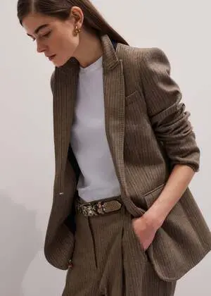 ME+EM Pinstripe Sharp Shoulder Blazer Mocha/blue