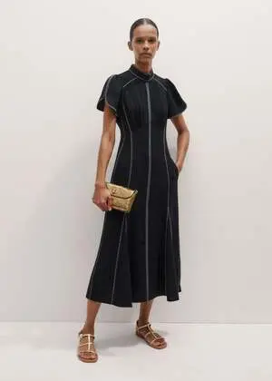 ME+EM Contrast Stitch Midi Dress - Black