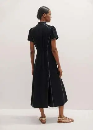 ME+EM Contrast Stitch Midi Dress - Black