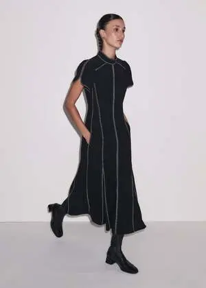 ME+EM Contrast Stitch Midi Dress - Black