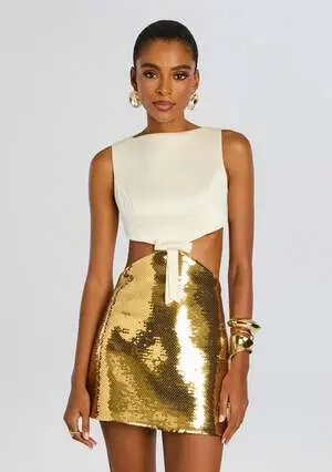 Retrofete Zevy Sequin Dress - Cream/ochre