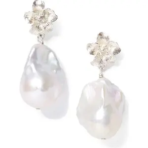 Chan Luu Hibiscus Freshwater Pearl Drop Earrings - White Pearl