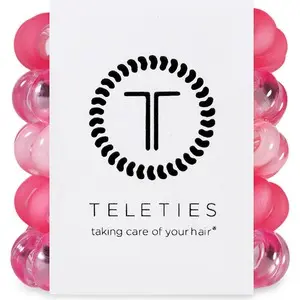 TELETIES Set Of 5 Coil Hair Ties - Pretty In Pink
