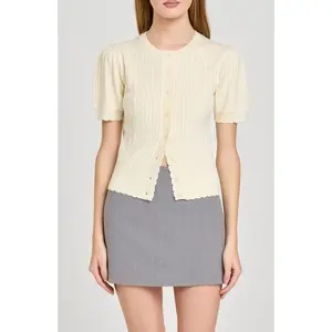 WAYF Sandra Cable Short Sleeve Cardigan - Cream