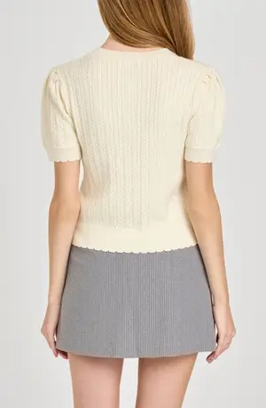 WAYF Sandra Cable Short Sleeve Cardigan - Cream