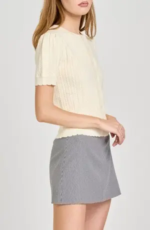 WAYF Sandra Cable Short Sleeve Cardigan - Cream